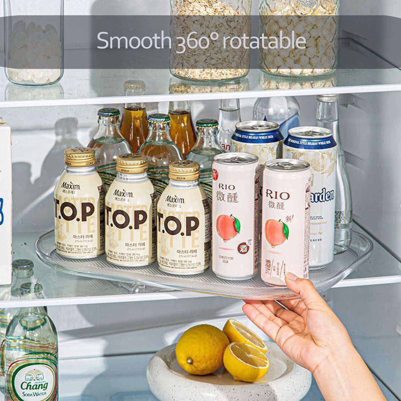 【 Square Lazy Susan Turntable Organizer】 for Refrigerator Square Lazy SusanSquare Storage Tray for Dining Tables, Kitchens, countertops, cabinets, Food Storage cabinets