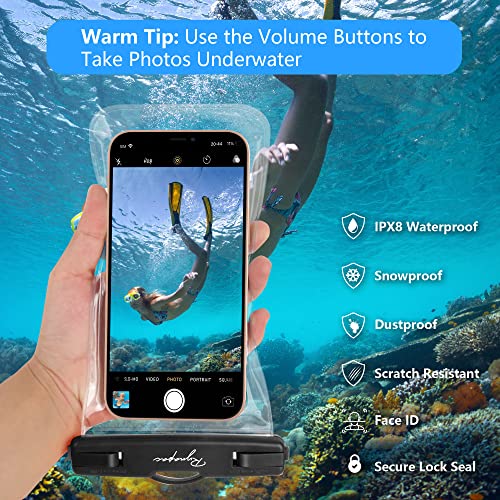 [Up to 10"] Large Waterproof Phone Pouch Bag - 2Pack, Waterproof Case Compatible with iPhone 14 Pro Max/13/12/11/XR/X/SE/8/7,Galaxy S22/S21 Google, IPX8 Cellphone Dry Bag Vacation Essentials Black