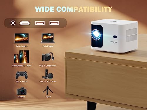 [Electric Focus] 5G WiFi Mini Bluetooth Projector 4K Support, 300 ANSI HD 1080P Portable Video Projector, ±40° Vertical Keystone|Zoom|Timer, DBPOWER Smartphone Projector Outdoor Movie for PC/TV(White)