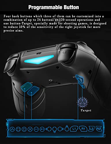 【April 2023 Newly Updated Version】 TJPD Wireless Game Set with 3 programmable Back Buttons and 1 Sensitivity Control Back Button (Black)