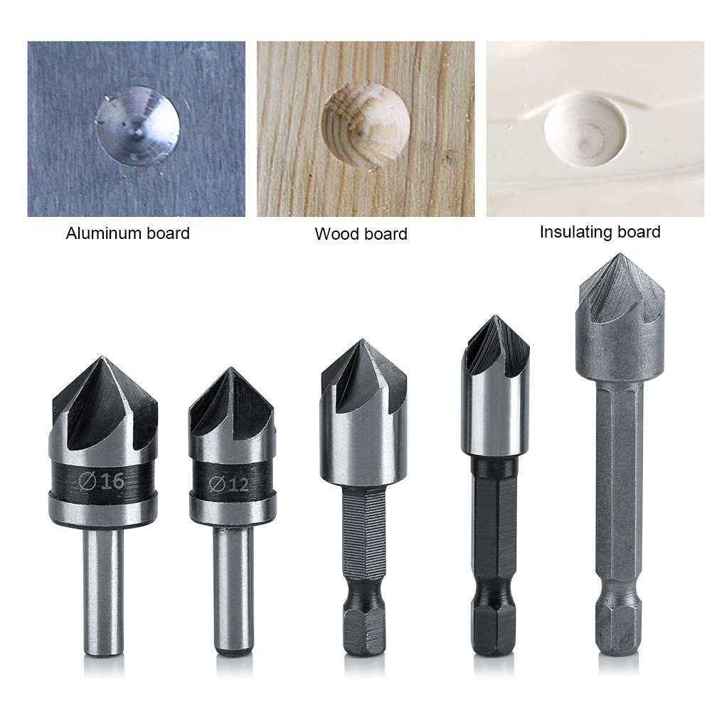 γπππ¬πππ« ππ«π¨π¦π¨ππ’π¨π§γ Countersink Drill Bit Set, 5 Pcs/Set High Speed Steel Industrial Countersink Drill 5 Flutes Woodworking Chamfering Cutter