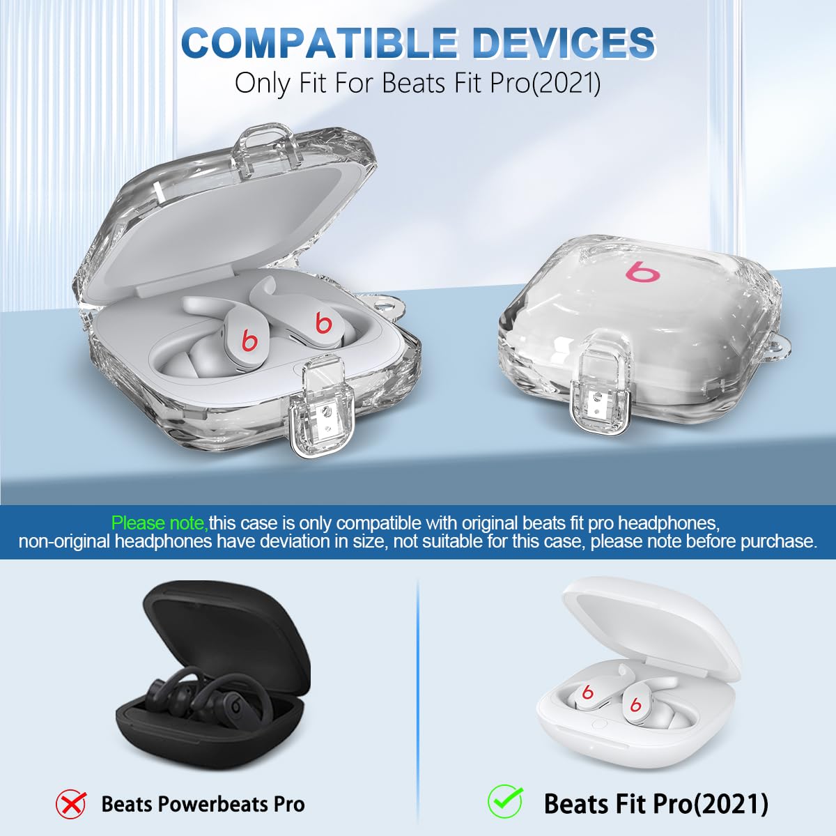 [Upgrade Lock] Beats Fit Pro Case with Lock, PC Shell Clear Case for Beats Fit Pro Charging Case, Full Protective Safety Lock Case Cover for Beats Fit Pro Accessories with Keychain/Cleaner Pen (Clear)