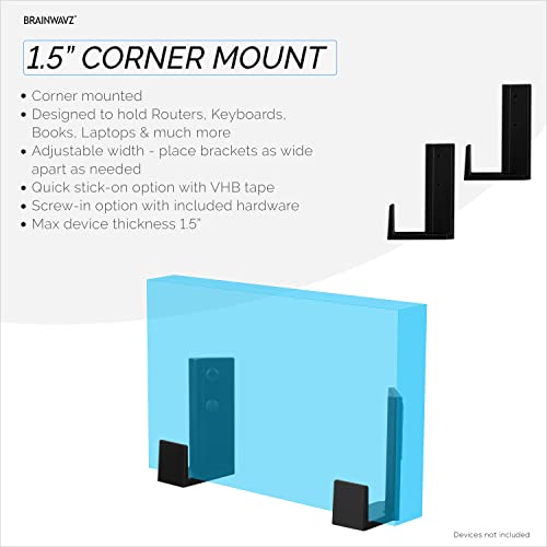 [EOL] 1.5" Corner Cable & Router Wall Mount Holder, Adhesive & Screw-in, for Routers, Network Switch, Mesh WiFi, Apple TV, Cameras, Speakers & More, for Devices Up to 1.5" / 38mm Wide, (Black) [EOL]