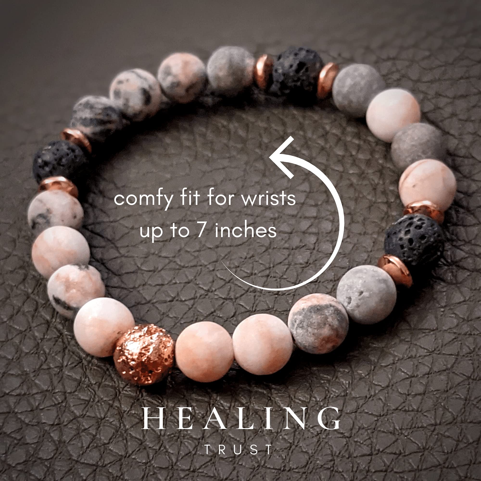 [Healing Trust] Lava Rock Bracelet with Lavender Essential Oil, Pink Zebra Jasper Essential Oil Diffuser Bracelet, Yoga Mediation Bracelet Stone Diffuser, pink zebra jasper, lava stone
