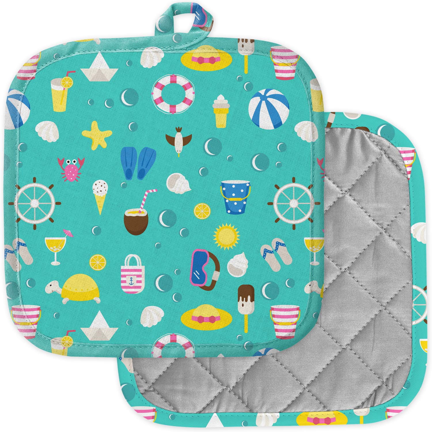 [Pack of 2] Pot Holders for Kitchen, Washable Heat Resistant Pot Holders, Hot Pads, Trivet for Cooking and Baking ( On Beach Theme )