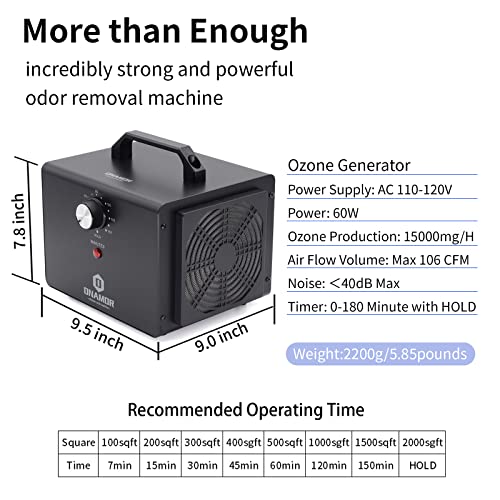 [New Upgraded 15000mg/h] Ozone Generator for Areas of 2000+ Sq.Ft, Ozone Machine Odor Removal for Home, Ozone Odor Eliminator for Smoke, Car, Basements, and Pet Odors - Black