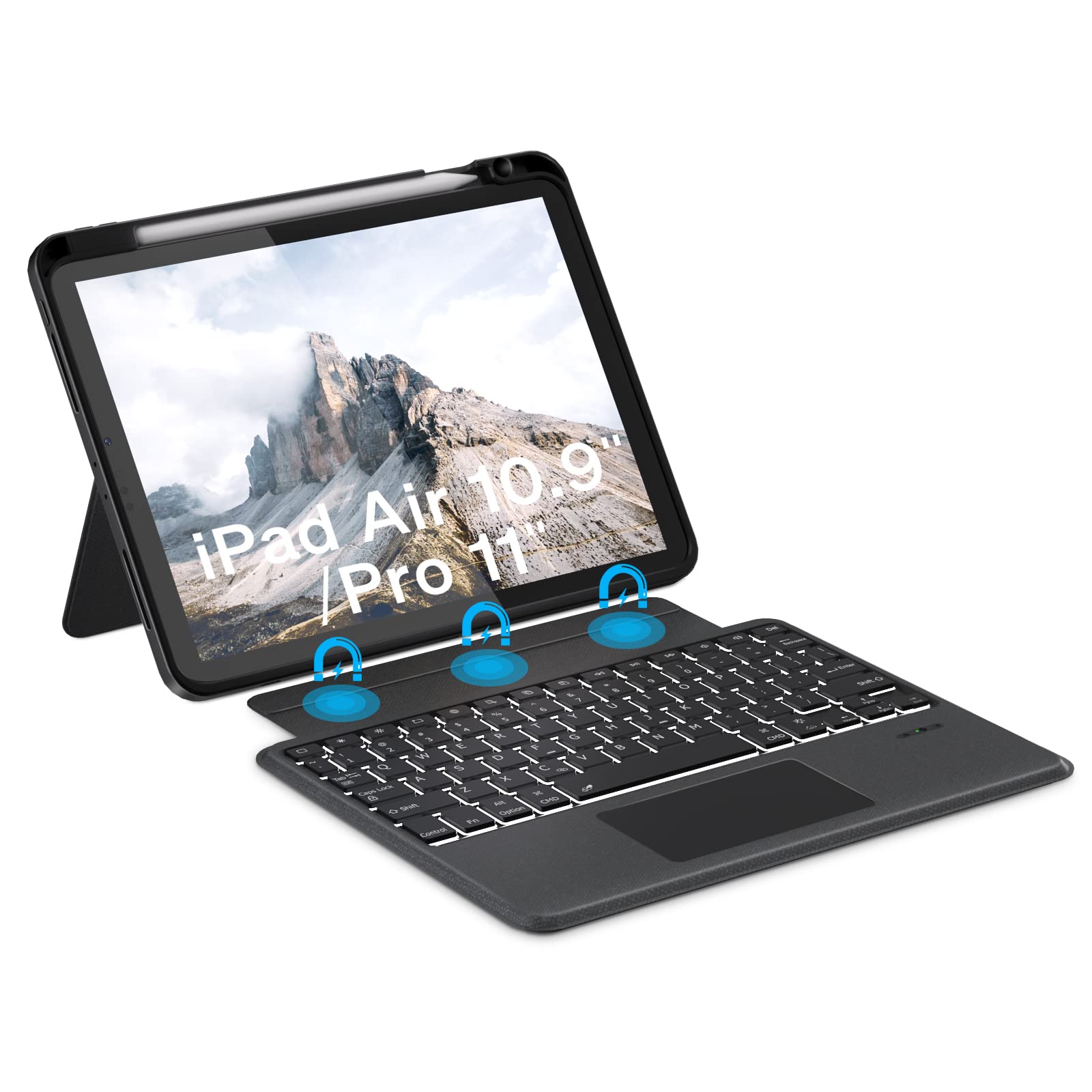 [New] Keyboard Case Combo Touch for iPad Air 10.9" 5th/4th Gen & iPad Pro 11", Detachable Bluetooth Keyboard with Trackpad & Leather Cover & Any-Angle Kickstand & 7-Color Backlit