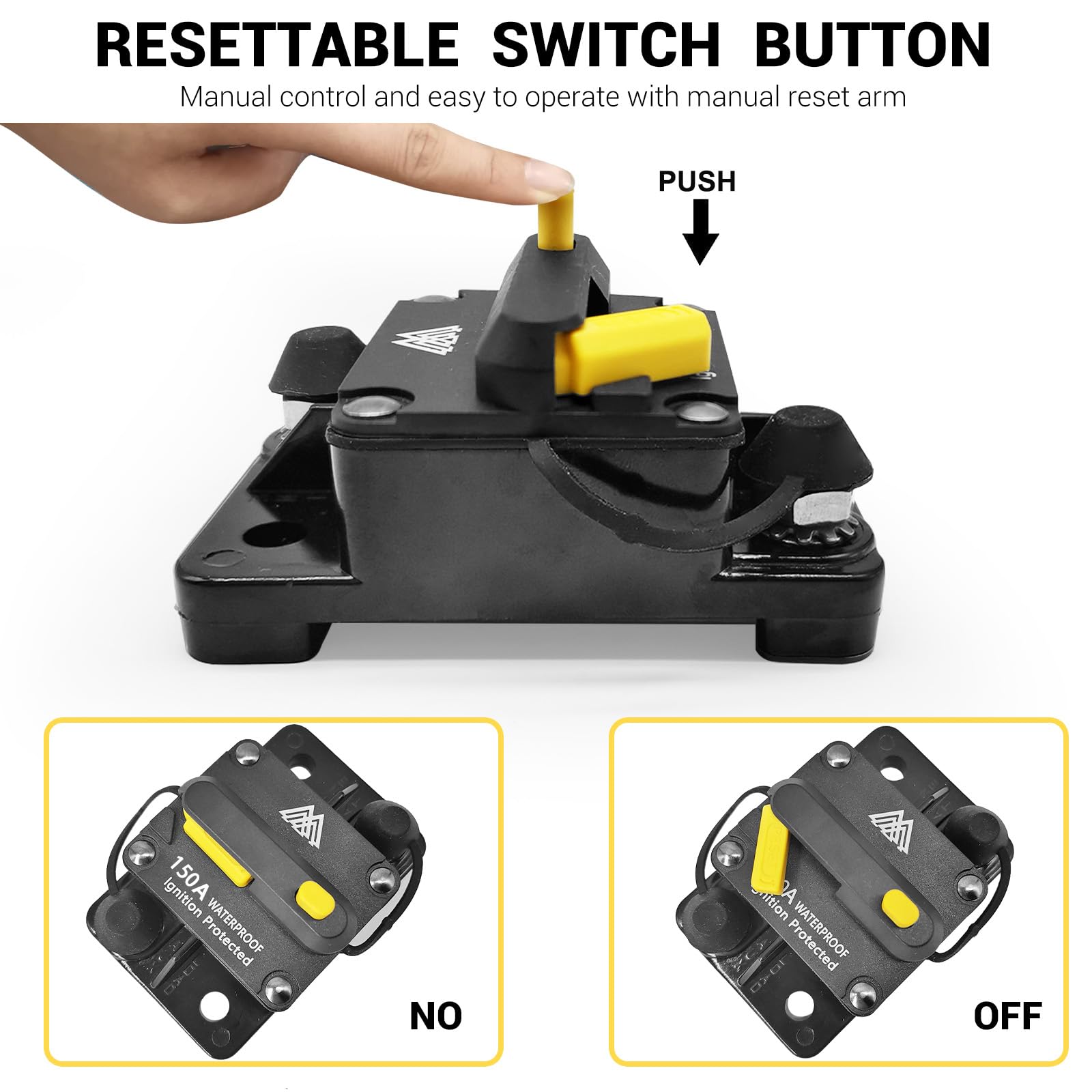 [Full Load Rating] 150 Amp Circuit Breaker Box for Trolling Motor Marine Boat ATV Vehicles Stereo Audio Solar Battery System with Manual Reset Inline Fuse IP67 Waterproof 150a Breaker 12-48V DC