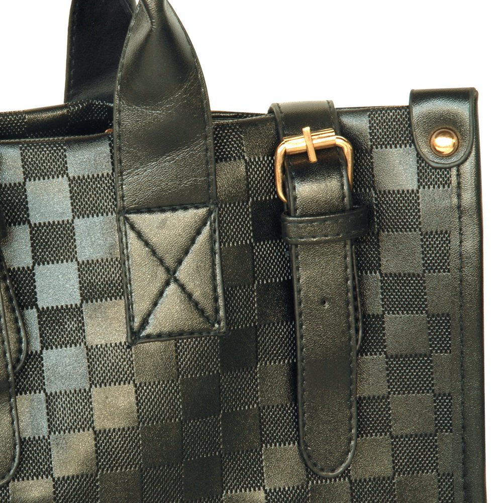 [Sentimental Beauty] Stylish Black Double Handle Leatherette Bag Handbag Purse