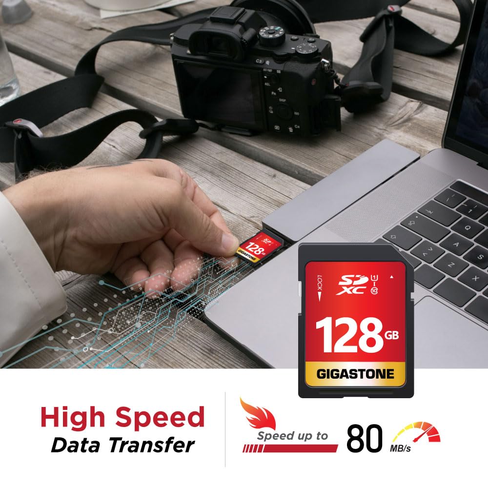 [Gigastone] 128GB 2-Pack SD Card UHS-I U1 Class 10 SDXC Memory Card High Speed Full HD Video Canon Nikon Sony Panasonic Digital Camera, Full Size SD Card