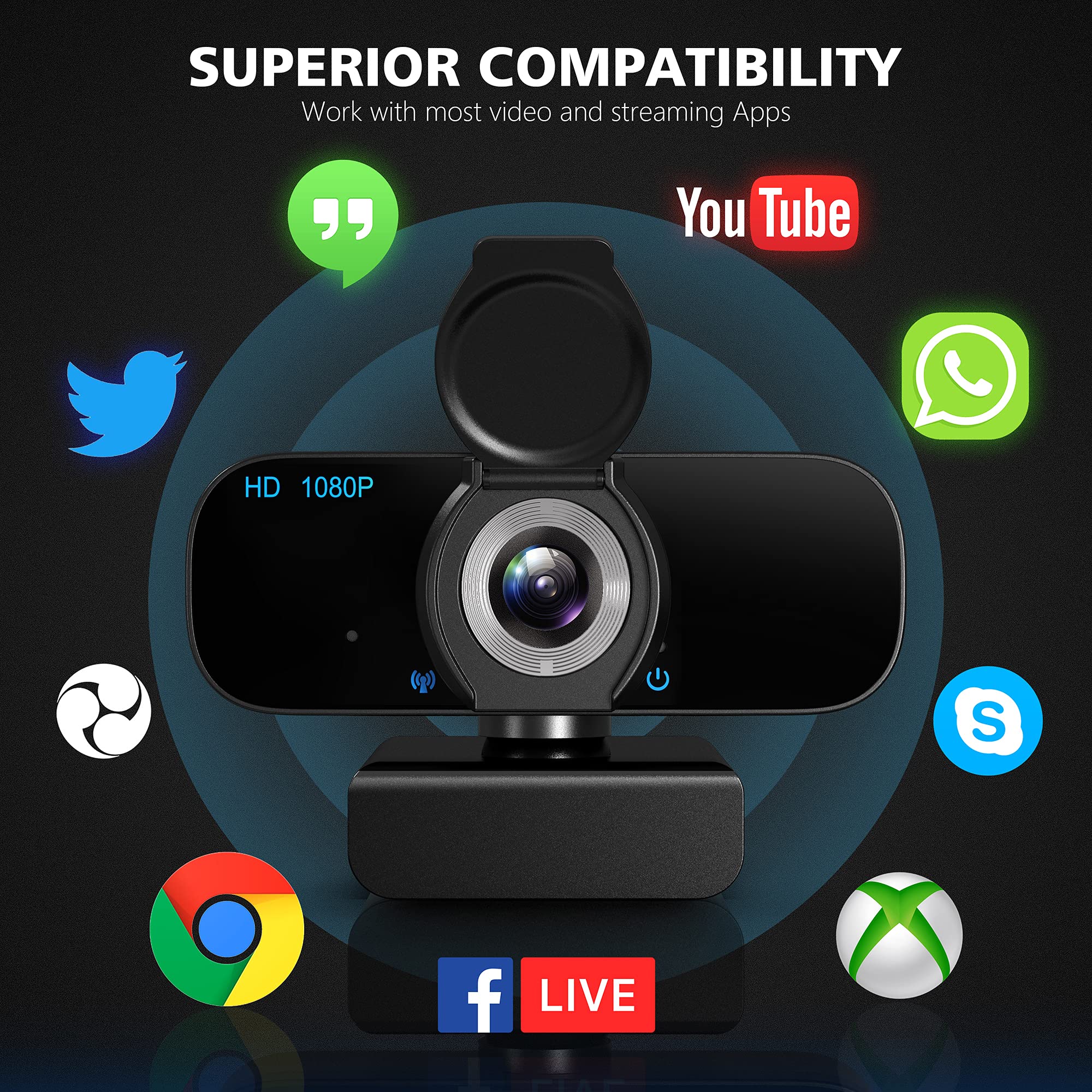 [Updated 2022 Version] Webcam HD 1080p Web Camera, USB PC Computer Webcam with Microphone, Laptop Desktop Full HD Camera Video Webcam, Pro Streaming Webcam for Recording, Calling, Conferencing, Gaming