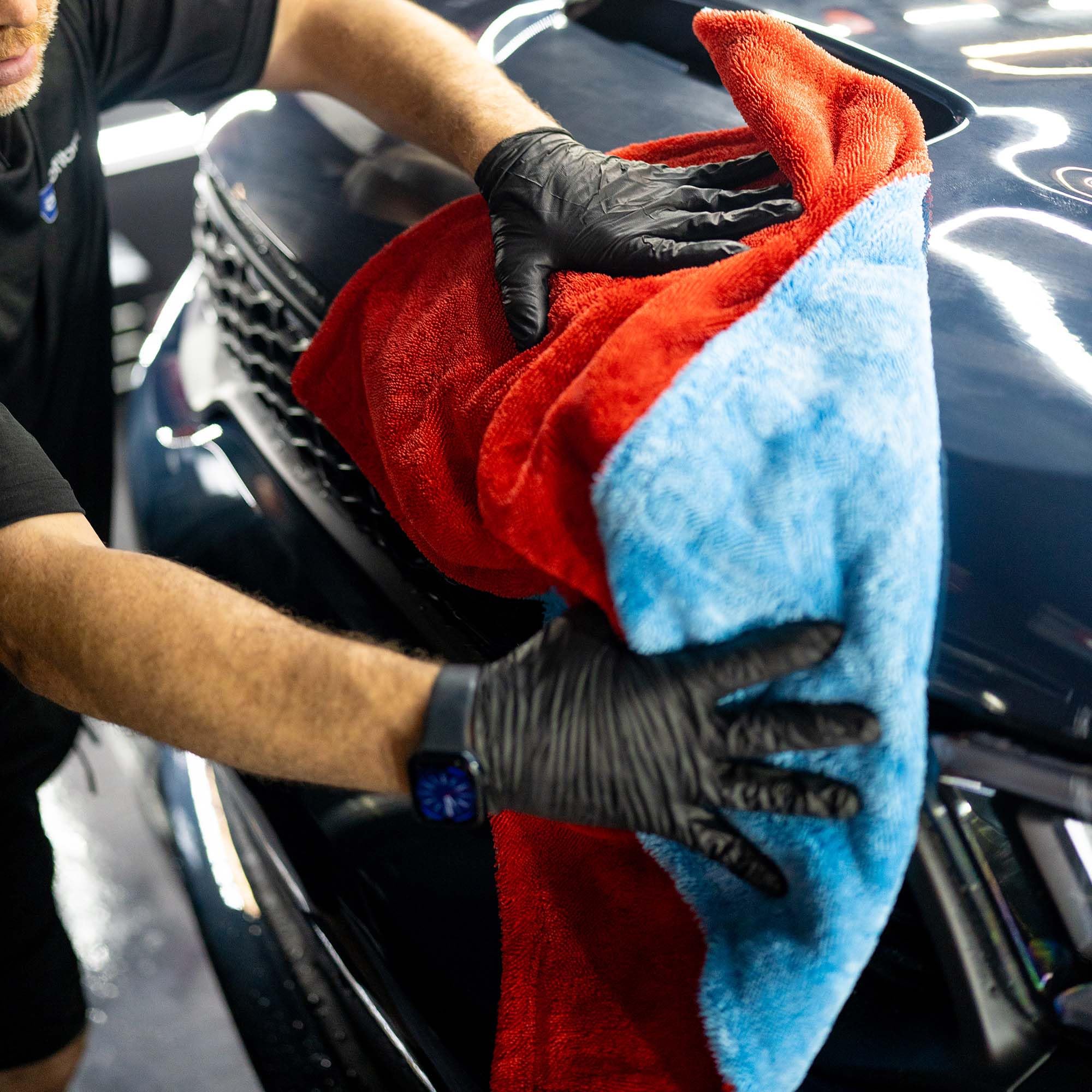 [Dreadnought Max] Triple Layer Microfiber Car Drying Towel | Twist Pile | 1400GSM | 1 Pack (20"x40", Red/Black)