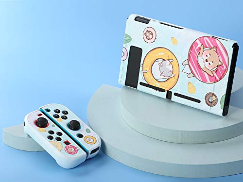 [Pro Version] Case for Nintendo Switch, FANPL Protective Case Cover for Nintendo Switch and Controller with 2 Cat Claw Thumb Grips (Swimming Donut)