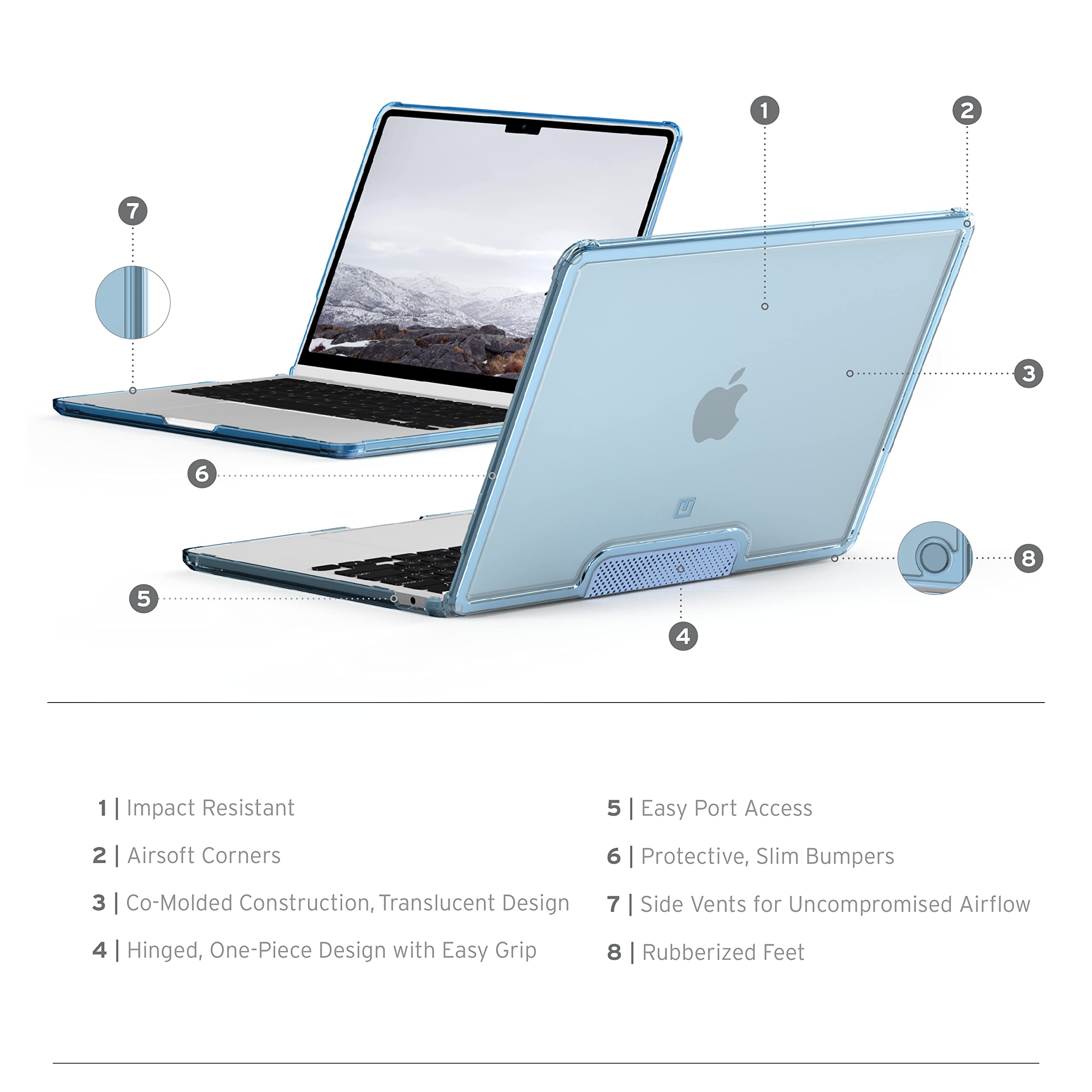 [U] by UAG Designed for MacBook Air 13" Case 2024 M3 (A3113), 2022 M2 (A2681) Lucent Black, Translucent Durable Lightweight Impact Resistant Laptop Protective Cover by URBAN ARMOR GEAR