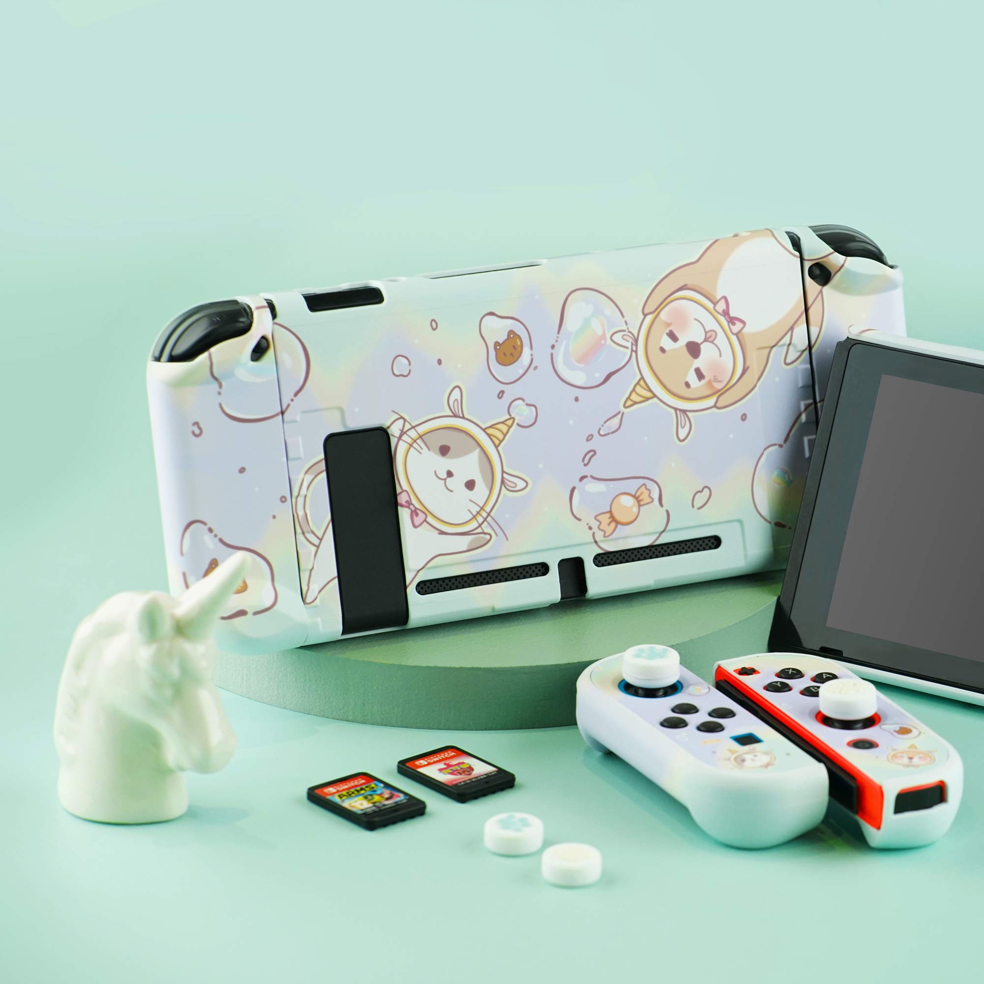 [Pro Version] Case for Nintendo Switch, FANPL Protective Case Cover for Nintendo Switch and Joy Con Controller with 2 Cat Claw Thumb Grips (unicorn)