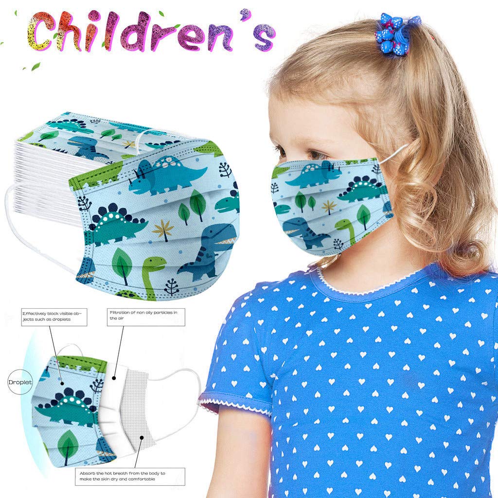 [US Stock] 100PCS Non-Woven Children Disposable Face Mask 3-Layer Multicolor Face Masks Breathable for Kids by MASZONE