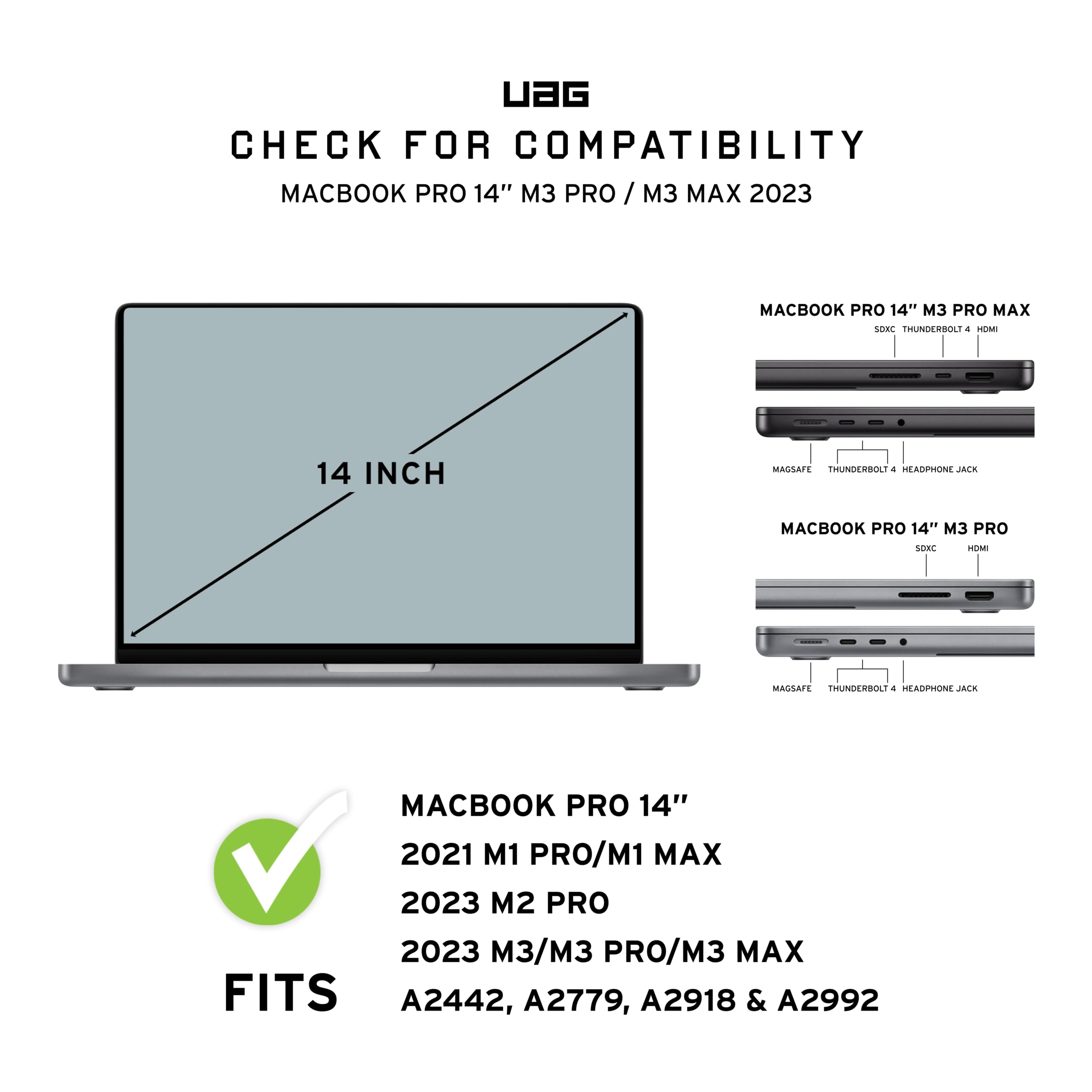 [U] by UAG Designed for MacBook Pro 14" Case 2021-2023 A2918 A2992 M3/M3 Pro/Max, A2779 M2 Pro/Max, A2442 M1 Pro/Max Slim Scratch Resistant Touch ID DOT Protective Laptop Cover, Grey Translucent Ice