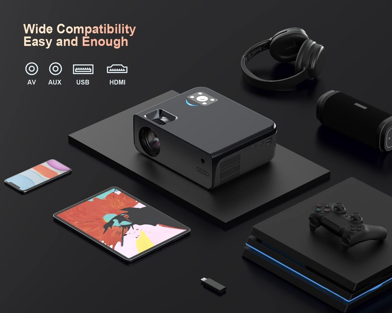 [Electric Focus] Projector with Wifi and Bluetooth, 700 ANSI Portable Outdoor Projector 4K, Tkisko Native 1080P Video Projector, Movie Projector for Outdoor Use, Compatible with iOS/Android/TV Stick