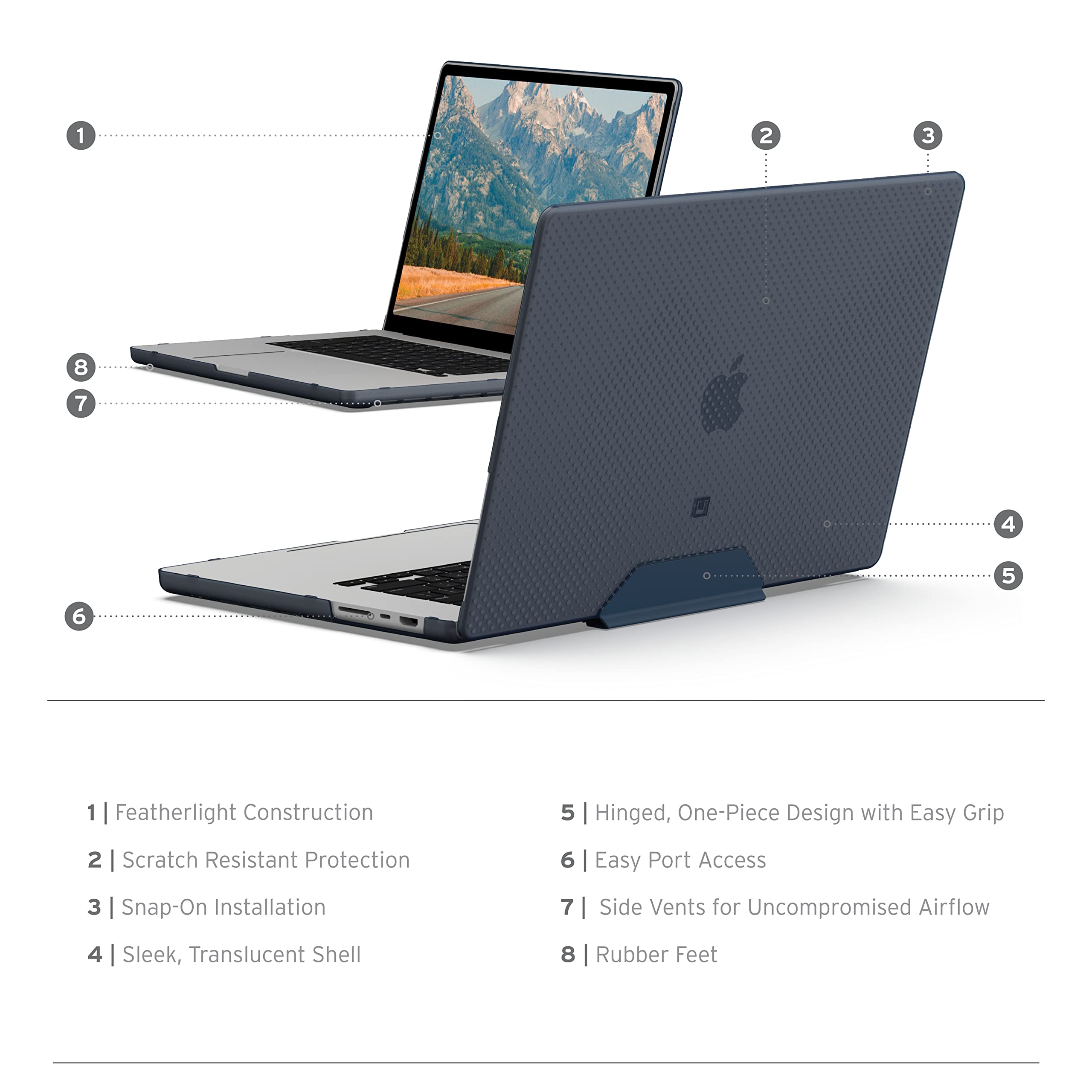 [U] by UAG Designed for MacBook Pro 16" Case 2021-2023 A2991 M3 Pro/Max, A2780 M2 Pro/Max, A2485 M1 Pro/Max Lightweight Scratch Resistant Touch ID DOT Protective Laptop Cover, Clear Translucent Ice