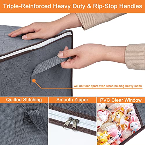 γπ―π£π°πγ Extra Large Clothes Blanket Storage Bags, 90L Thicker Fabric Closet Organizers and Storage Bins for Comforter, Clothing, Toys - Bedroom Dorm Storage Containers with Lids, Sturdy Handles -Grey