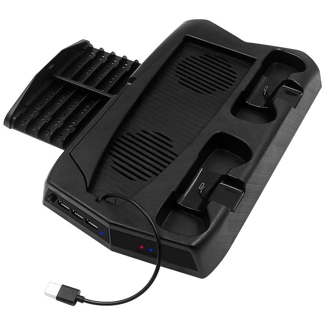 [UPGRADED VERSION] Cooling Fan Charging Station Vertical Stand Charger Compatible with Playstation 5 PS5 Console Charging Station Dock, Dual Controller Charger with 14 Game Card Slot Organizer