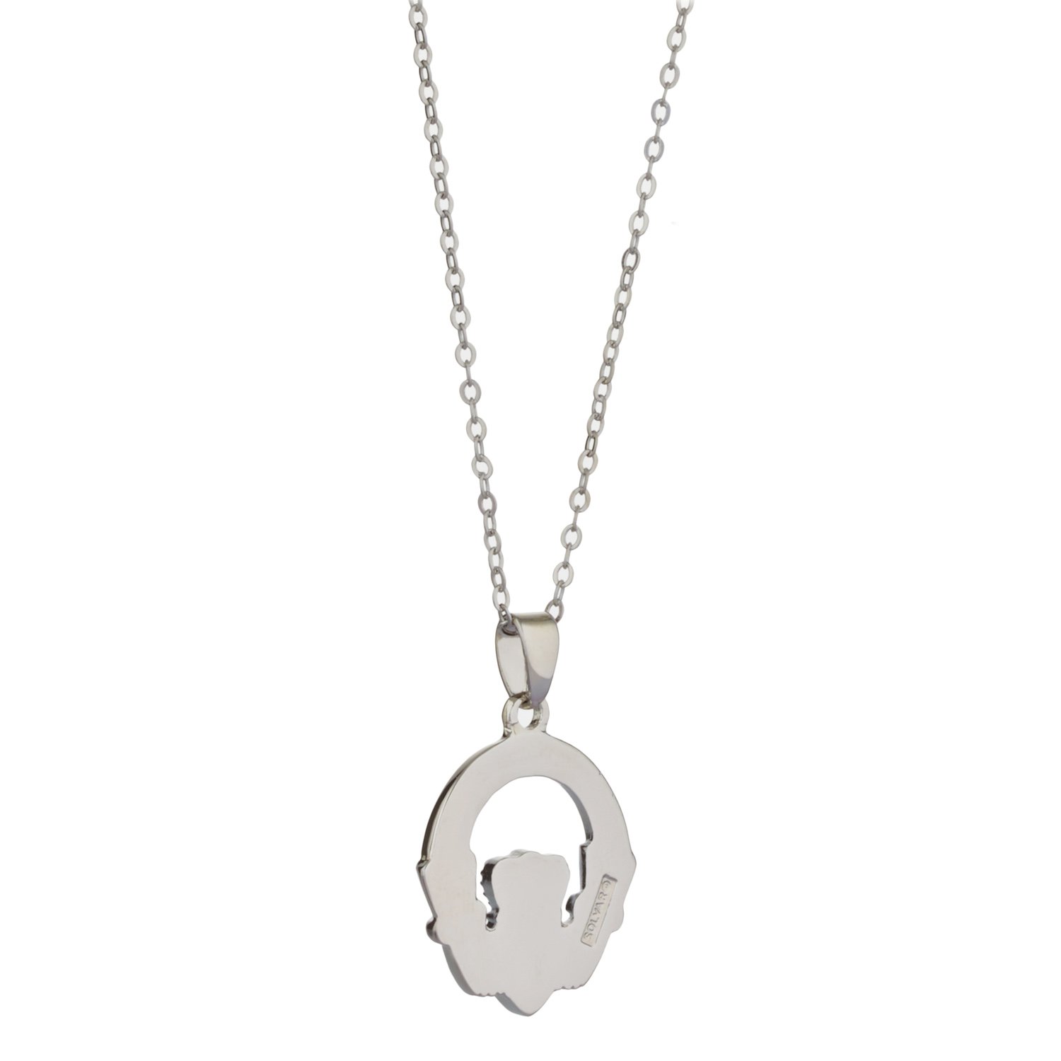 [S45511] Claddagh Rhodium Plated Pendant with Irish Connemara Green Marble with 18" Rhodium Chain