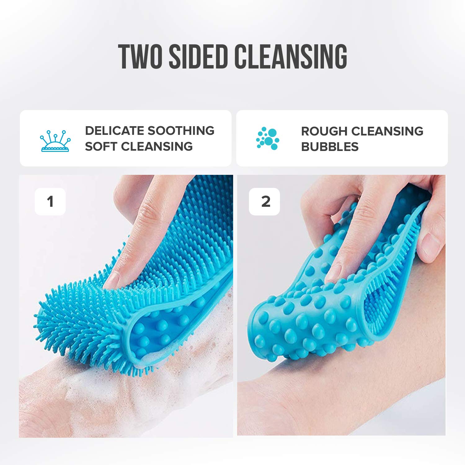 [XXL Length] Silicone Back Scrubber for Shower, 35" Extra Long Double Sided Bath Body Scrubber Brush, Deep Clean Exfoliating Improve Back Skin, Comfortable Massage for Men and Women