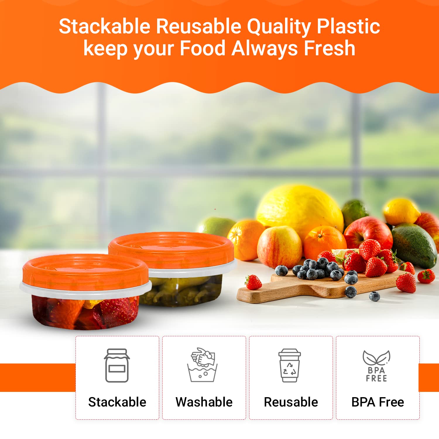 [Orange - 12 Pk] Airtight Deli Containers with Lids Twist Lock Top Clear Food Storage for Meal Prep Snacks and Leftovers Freezer and Microwave Safe Stackable Leak-Resistant and 12 Pc. Set (8 Ounce)