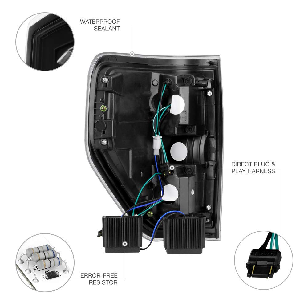 [For 2009-2014 Ford F150 Pickup Truck] Black Housing OLED Tube LED Tail Light Lamp Assembly, Driver & Passenger Side