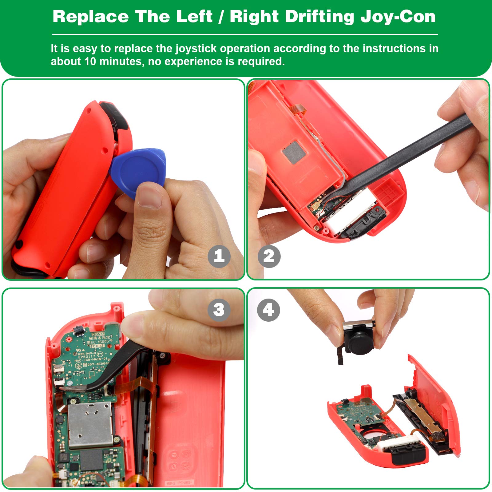 [Upgraded Version] Joycon Joystick Replacement, 3D Joystick Analog Thumb Stick for Nintendo Switch Joycon Repair Kit Include Full Repair Tool Kit, 2 Alloy Lock Buckles, 2 Jon Con Joystick Replacement