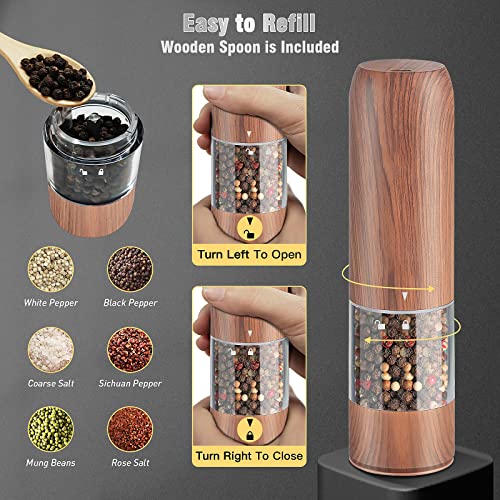 [Upgraded Larger Capacity] Electric Salt and Pepper Grinder Set - USB Rechargeable One Hand Operation Automatic Pepper Grinder and Salt Grinder with Adjustable Coarseness & LED Light Refillable