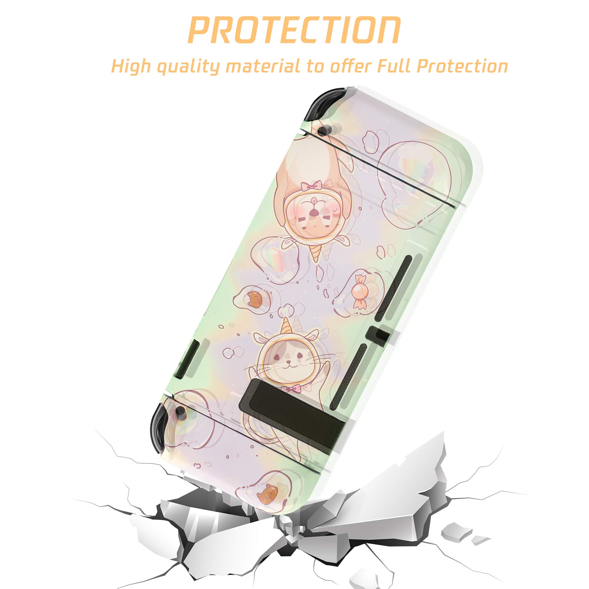 [Pro Version] Case for Nintendo Switch, FANPL Protective Case Cover for Nintendo Switch and Joy Con Controller with 2 Cat Claw Thumb Grips (unicorn)