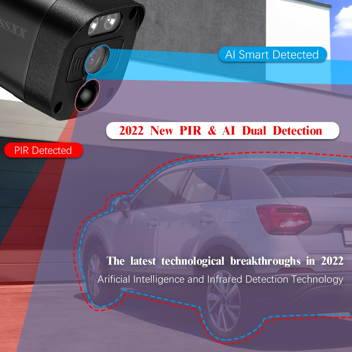 {5.0MP & 130° Ultra Wide-Angle} PIR Detection 2-Way Audio Dual Antennas Security Wireless Camera System Outdoor Wireless Security Camera, Home WiFi Surveillance Bullet Exterior Cameras