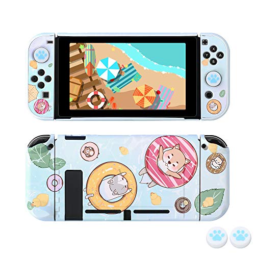 [Pro Version] Case for Nintendo Switch, FANPL Protective Case Cover for Nintendo Switch and Controller with 2 Cat Claw Thumb Grips (Swimming Donut)