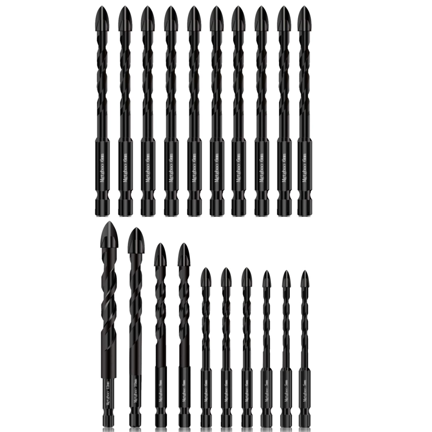 【 New Type】Mgtgbao Concrete Drill Bit Set, 20pcs Masonry Drill Bits Set Carbide Tip for Glass, Brick, Tile, Concrete, Plastic and Wood with Size 3/16” (5mm),1/4” (6mm), 5/16” (8mm),3/8” (10mm), 1/2”