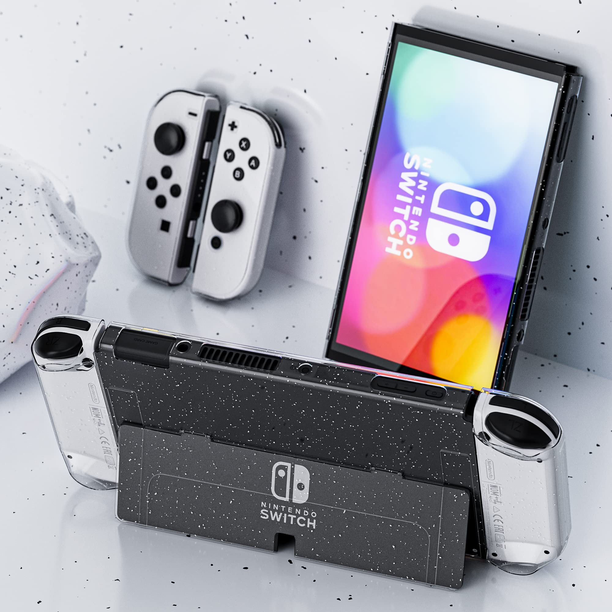 [Improved Version] Dockable Clear Case for Nintendo Switch OLED 2021, FANPL Protective Case Cover for Switch OLED and Joy Con Controller - Strong and Durable, Not Easy to Fall Off (Glitter)