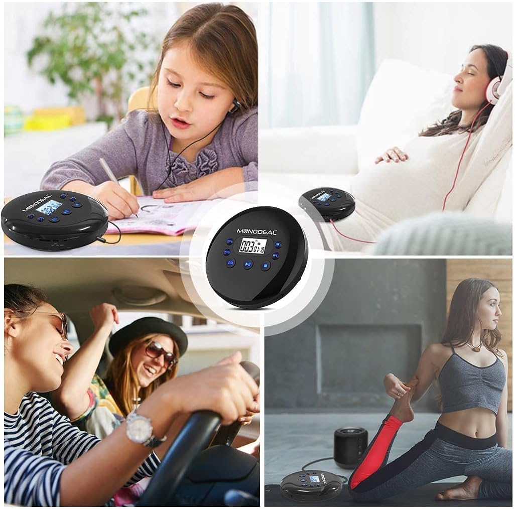 γπππ4 ππ©π π«ππππγ CD Player Portable, MONODEAL Portable CD Player with Headphones,Small Personal CD Player with LCD Display,Anti-Skip/Shockproof, Rechargeable Walkman CD Player for Car