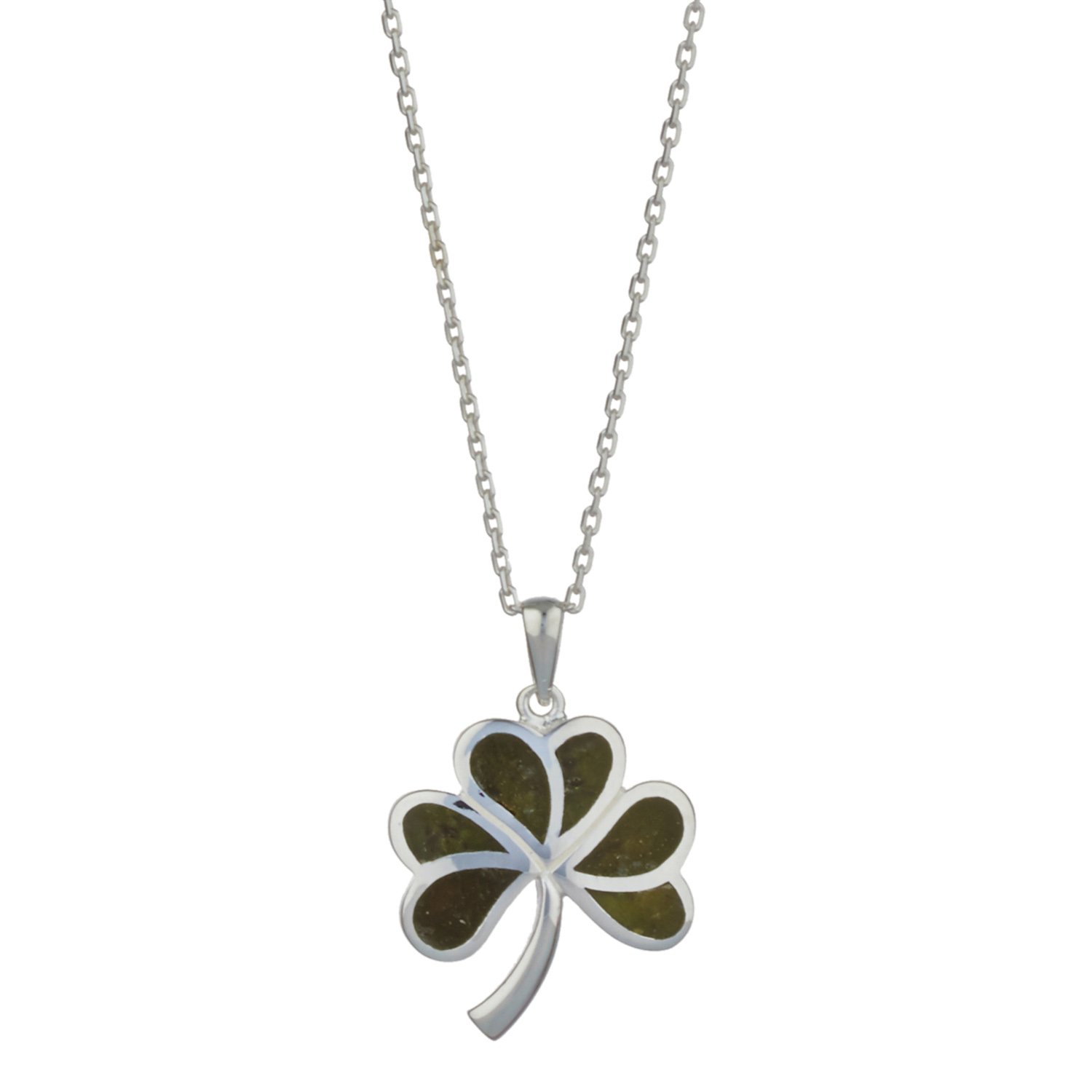 [S44702] Shamrock Sterling Silver Connemara Marble Pendant with 18" Silver Chain