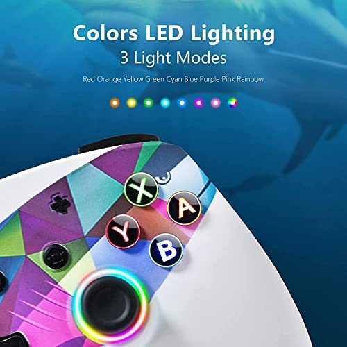 【2022 Style】Switch Pro Wireless Controller RGB Light Joystick and Super Dual-Vibration Integrated Compatible with Switch/ Switch Lite/Switch OLED, with Back Button/ Turbo Key and Wake-Up Function using the "Home Button".(Abstract Shark)