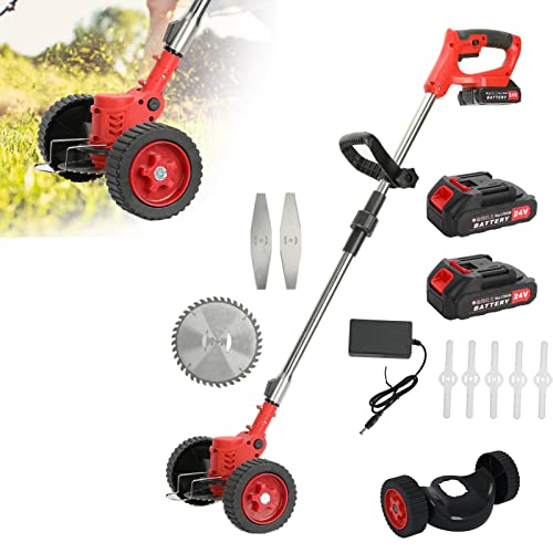 [US Warehouse] Fairnull 24V 6000mAh Weed Trimmer Cordless Electric Weed Eater, 3-in-1 Grass Trimmer/Edger Lawn Tool/Brush Cutter, Push Wheeled No String Trimmer Lawn Mower for Garden & Yard