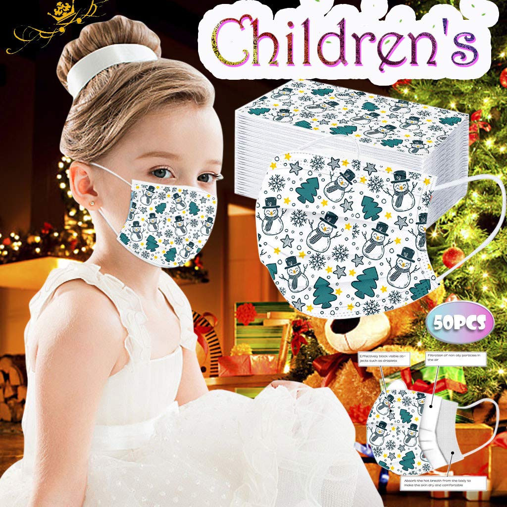 [US Stock] Kids Disposable Face Mask Christmas Pattern 50pcs 3-ply Non-Woven Multicolored Face Masks for Kids Breathable by MASZONE