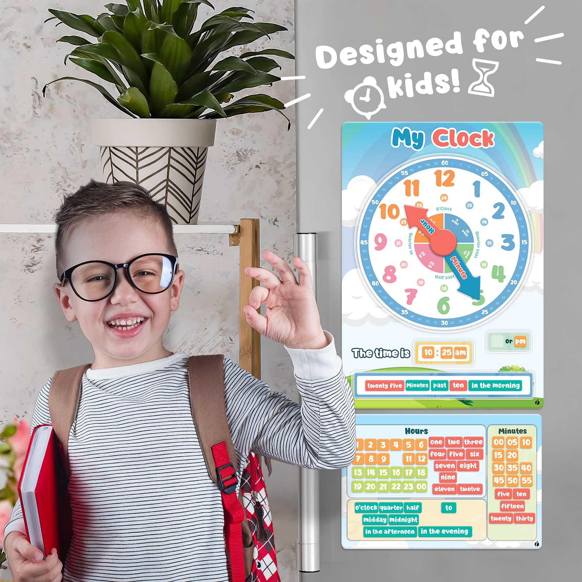 [New] Magnetic Learning Clock, Telling Time Teaching Clock for Kids - Great for Learning to Tell Time, Analog and Digital Clock - Practice Toy Clock with Movable Hands for Toddlers
