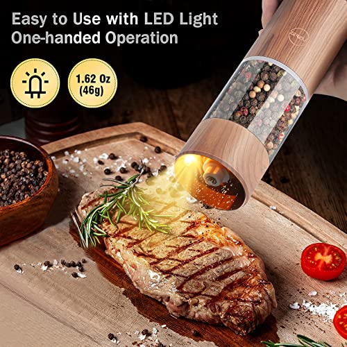 [Upgraded Larger Capacity] Electric Salt and Pepper Grinder Set - USB Rechargeable One Hand Operation Automatic Pepper Grinder and Salt Grinder with Adjustable Coarseness & LED Light Refillable