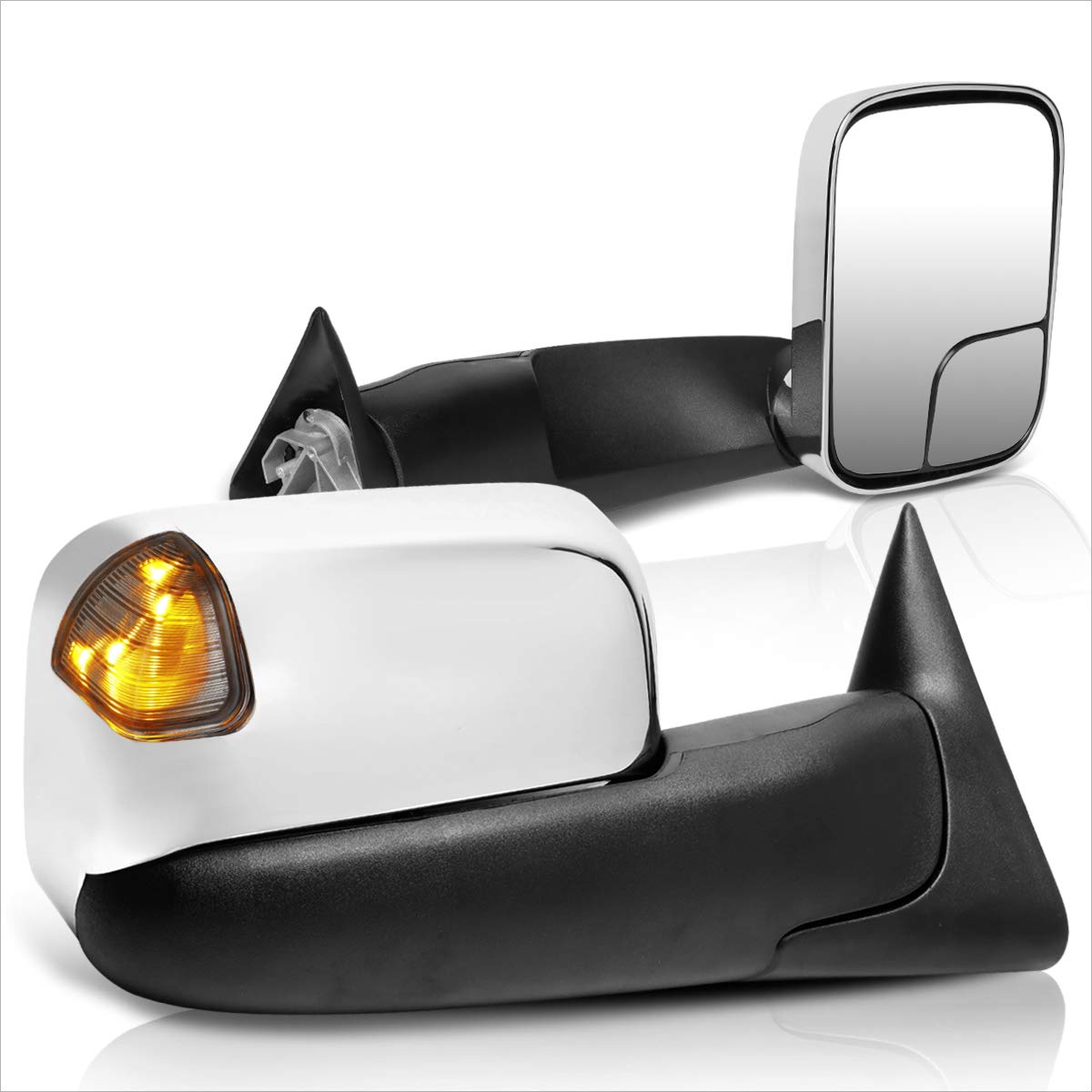 [Pair] Power Tow Towing Mirrors Side Mirrors w/Smoked LED Signal Compatible with 94-97 Dodge Ram 1500-3500,Chrome