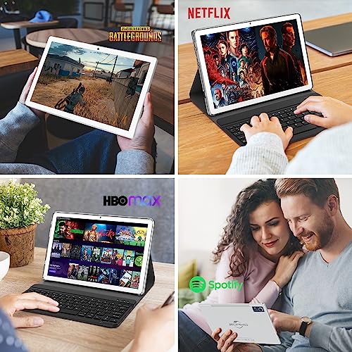 【2023 Newest Tablet】Android 12 Tablet with Keyboard, 16(8+8)GB RAM 128GB ROM 1TB Expand Tablets 10 inch, 2.4G/5G WiFi Tablet Android, Octa-Core 1920 * 1200 IPS Display 13MP Camera, 7000mAh GPS, Silver
