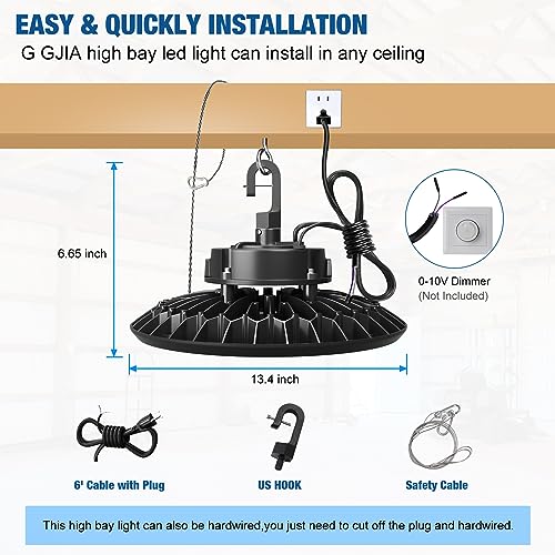 【Upgraded】 UFO LED High Bay Lights 240/200/150W 3-Watts Adjustable Flicker Free -36000LM Super Bright High Bay Shop Lights 5000K, 0-10V Dimmable, 6' Cable, 100-277V for Garage Barn Warehouse(2 Pack)