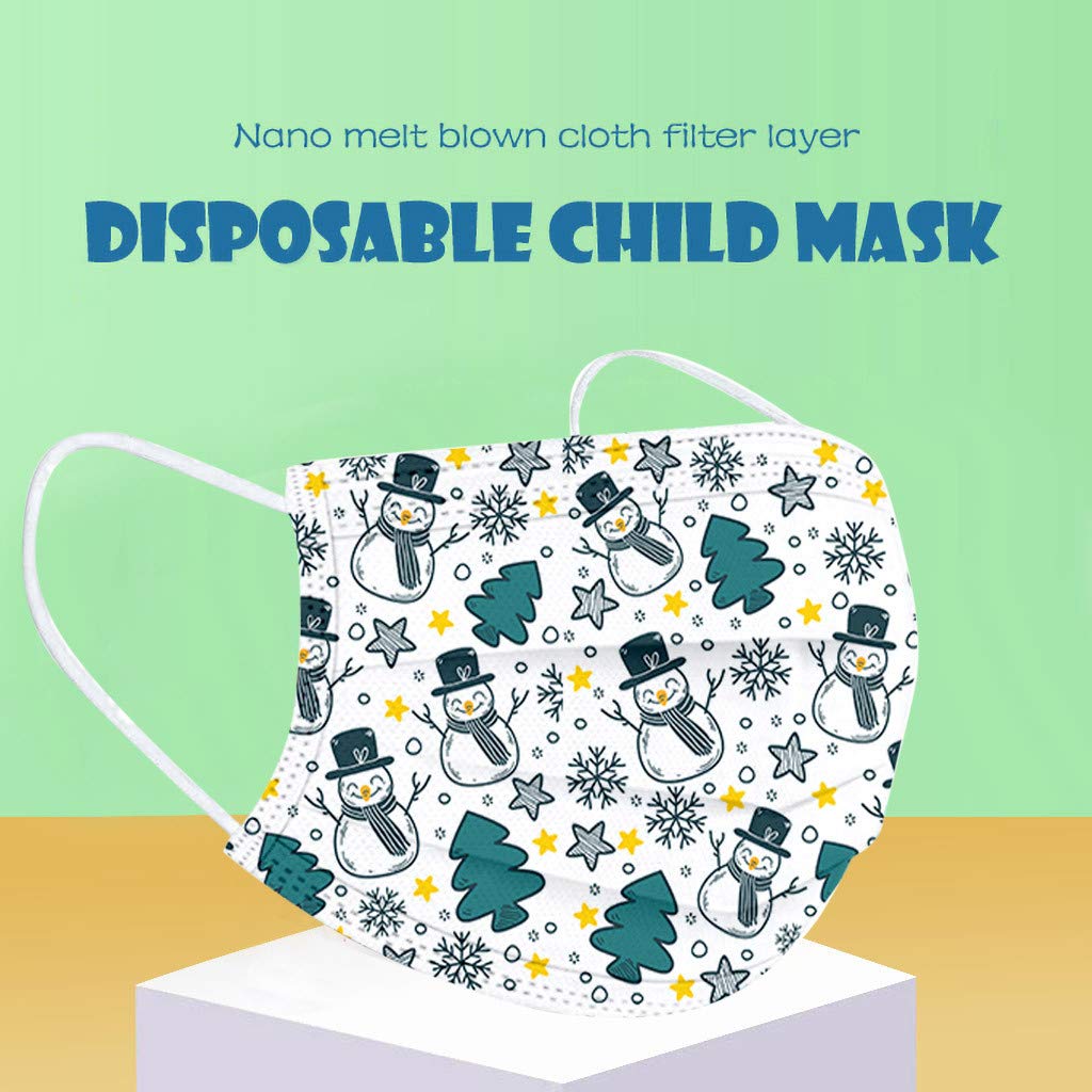 [US Stock] Kids Disposable Face Mask Christmas Pattern 50pcs 3-ply Non-Woven Multicolored Face Masks for Kids Breathable by MASZONE