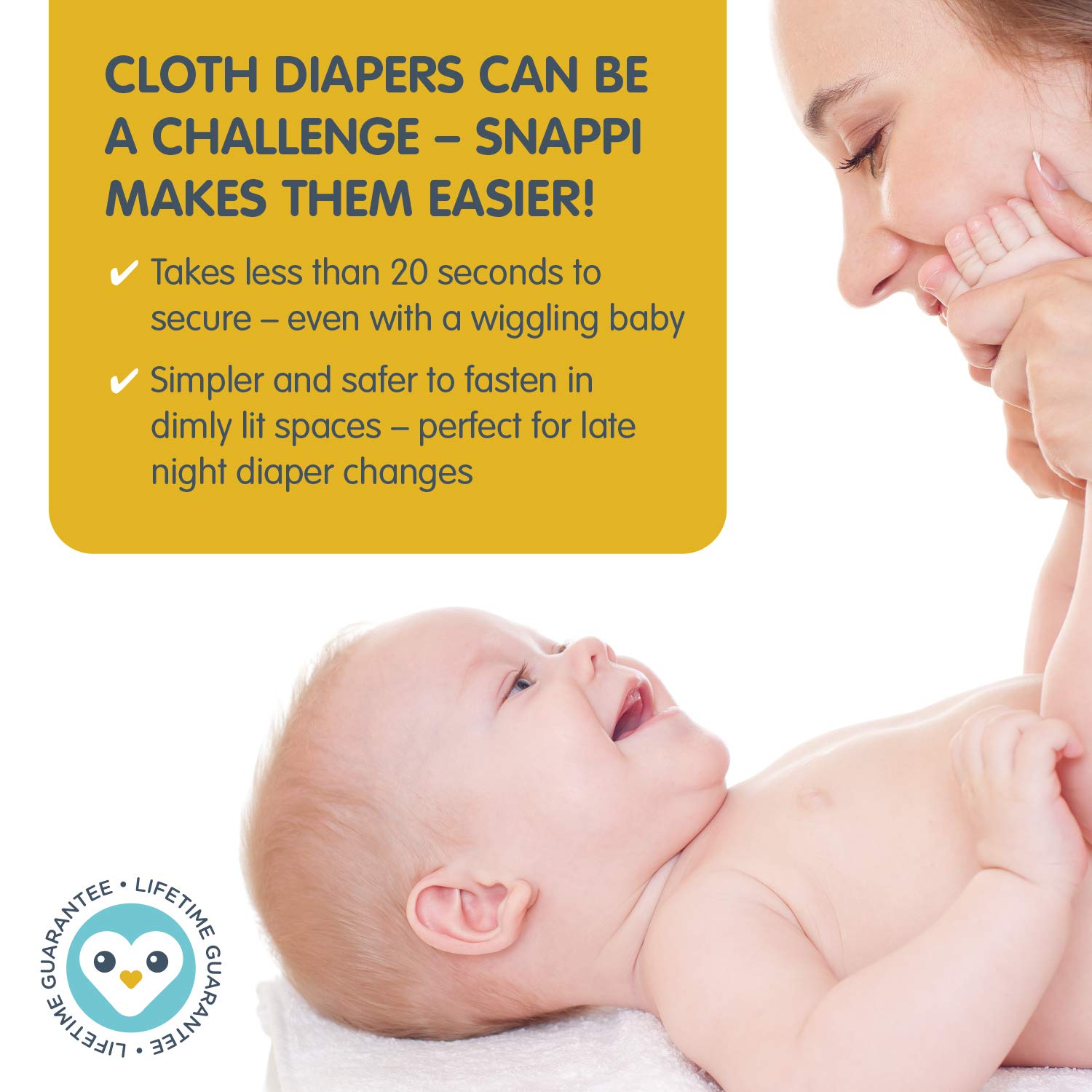 [Toddler Size 5-Pack] Snappi Cloth Diaper Fasteners - Replaces Diaper Pins - Use with Cloth Prefolds and Cloth Flats