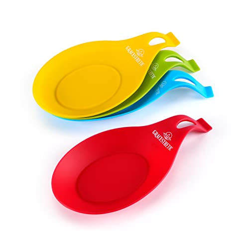 [GRACESTHETIC] Silicone Spoon Rest, 4pcs Spoon holder, Flexible Almond -Shaped, utensil holder, Cooking Utensil Rest – Ladle Spatula Spoon Holder