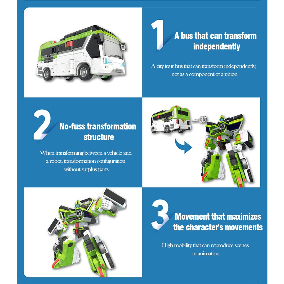 [Tobot V] Big Boss Transforming Robot to City Bus Transformation Action Figure Toy Bus car Transforming